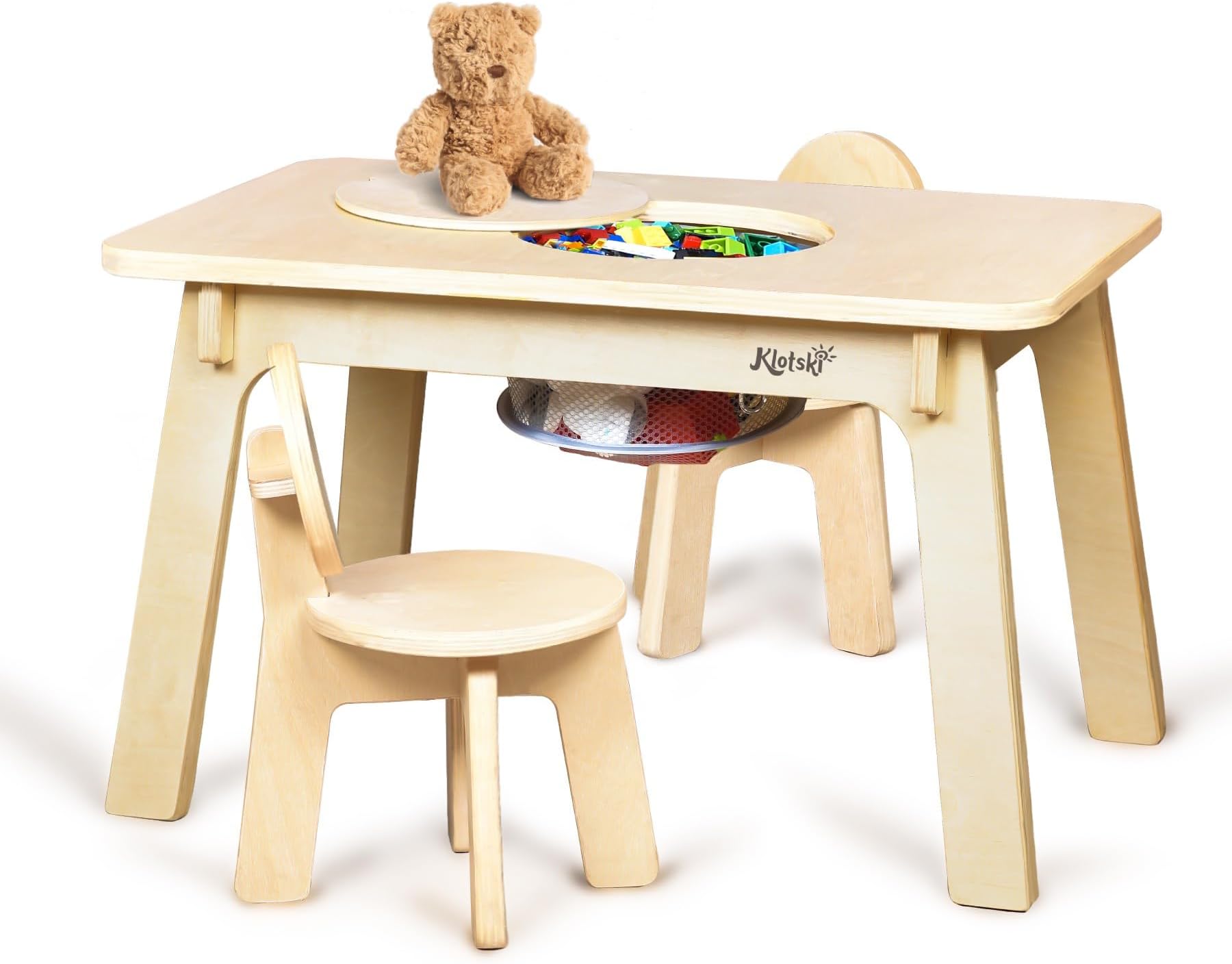 Amazon.com: klotski Kids Table and 2 Chair Set, Wood Activity Toddler ...