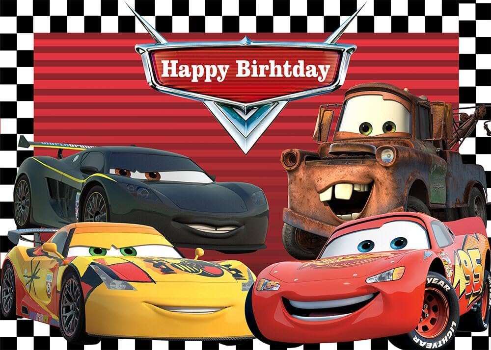 Amazon.com : 7x5ft Car Black White Grid Red Birthday Themed Backdrops ...