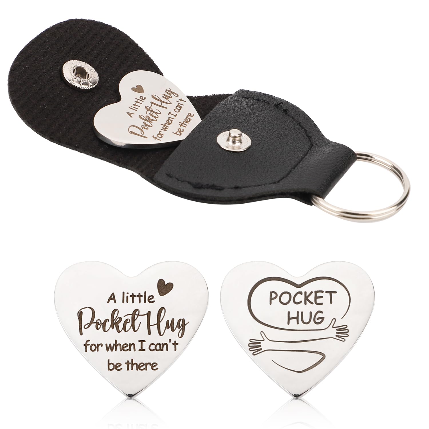Pocket Hug Token & Leather Keychain, Heart Hug Token for Girlfriend ...