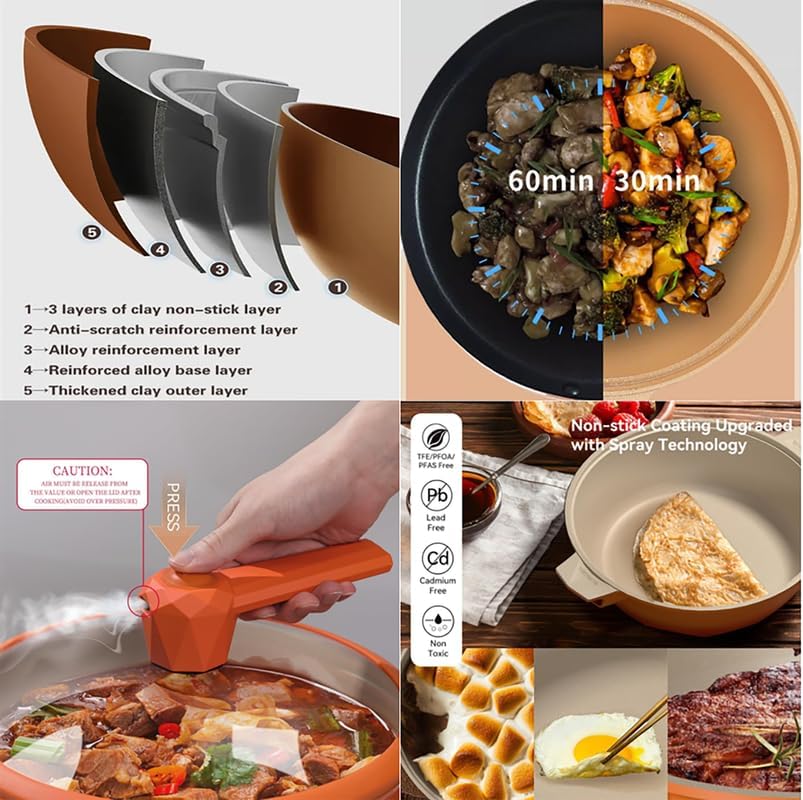Wok antiadherente 2024 y sartén para freír, wok de arcilla antiadherente 7 en 1 con cesta de ...