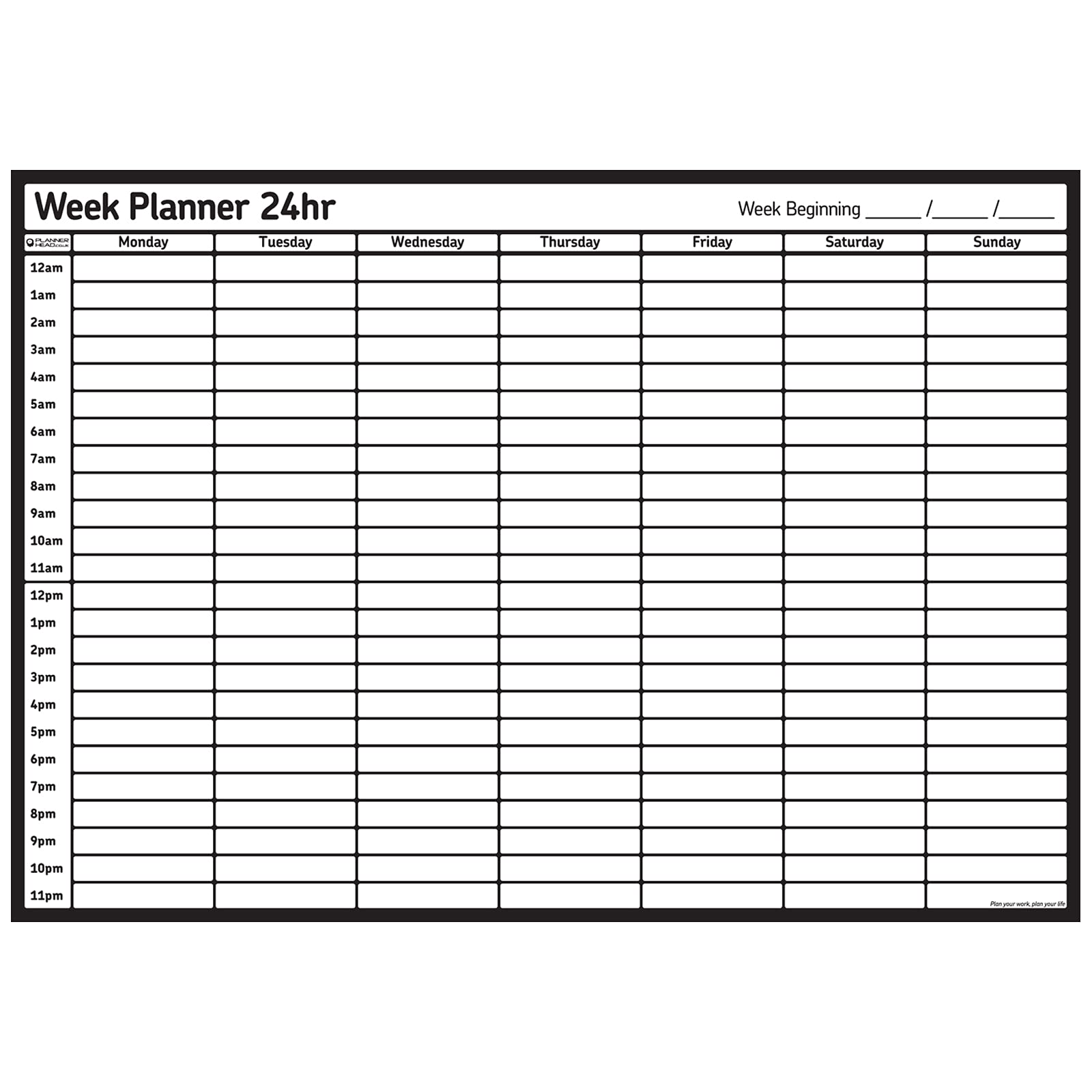 Week Planner Laminated Wall Chart 24hr a Day / 7 Days a Week Re-use ...