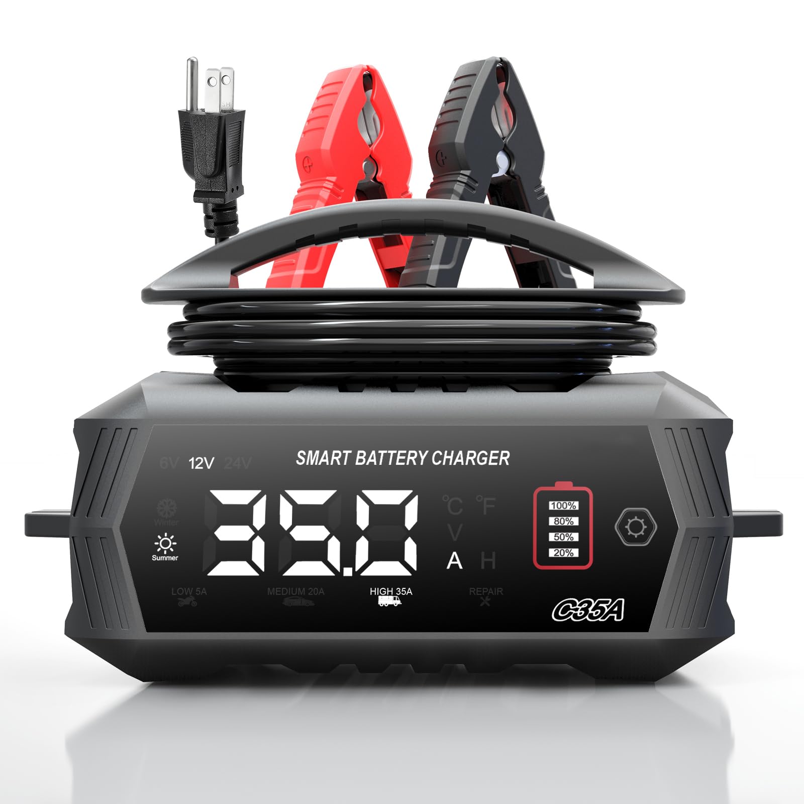 Amazon.com: Car Battery Charger 35 Amp, 6V/12V/24V Smart Automotive ...