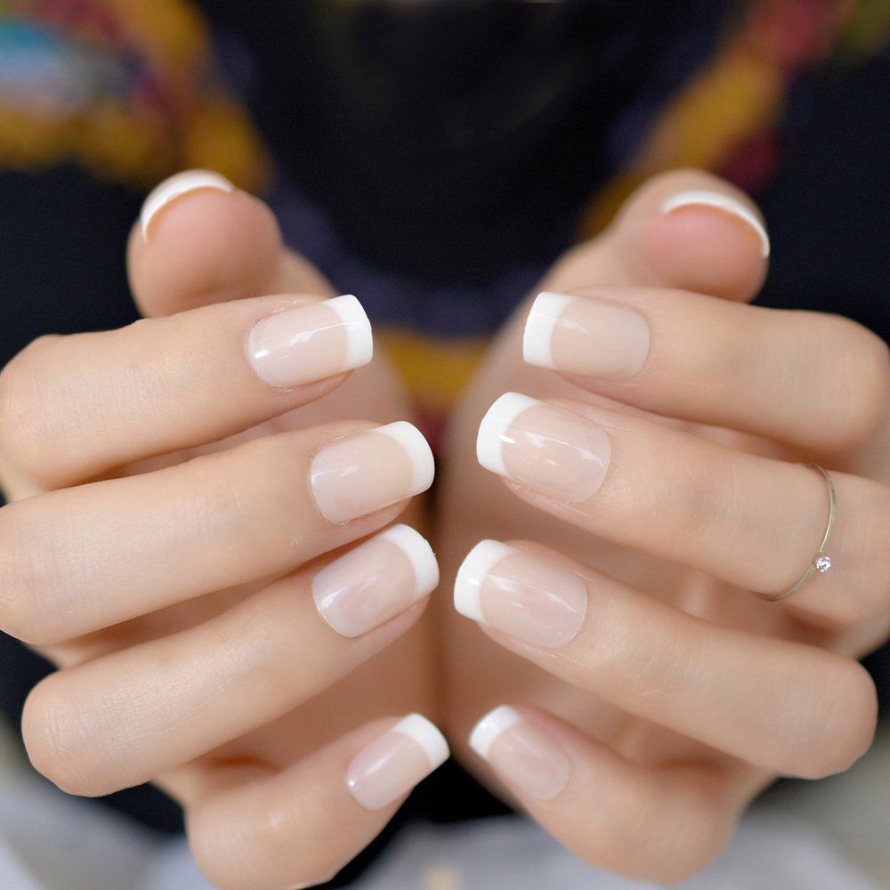 Amazon.com: 24pcs Light Nude Short Full Nail Art Tips White Squoval ...