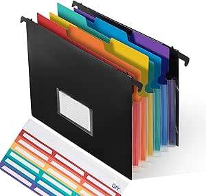 Amazon.com : 2-in-1 Expanding Hanging File Folders for Filing Cabinet, TRANBO 7 Pockets Extra ...