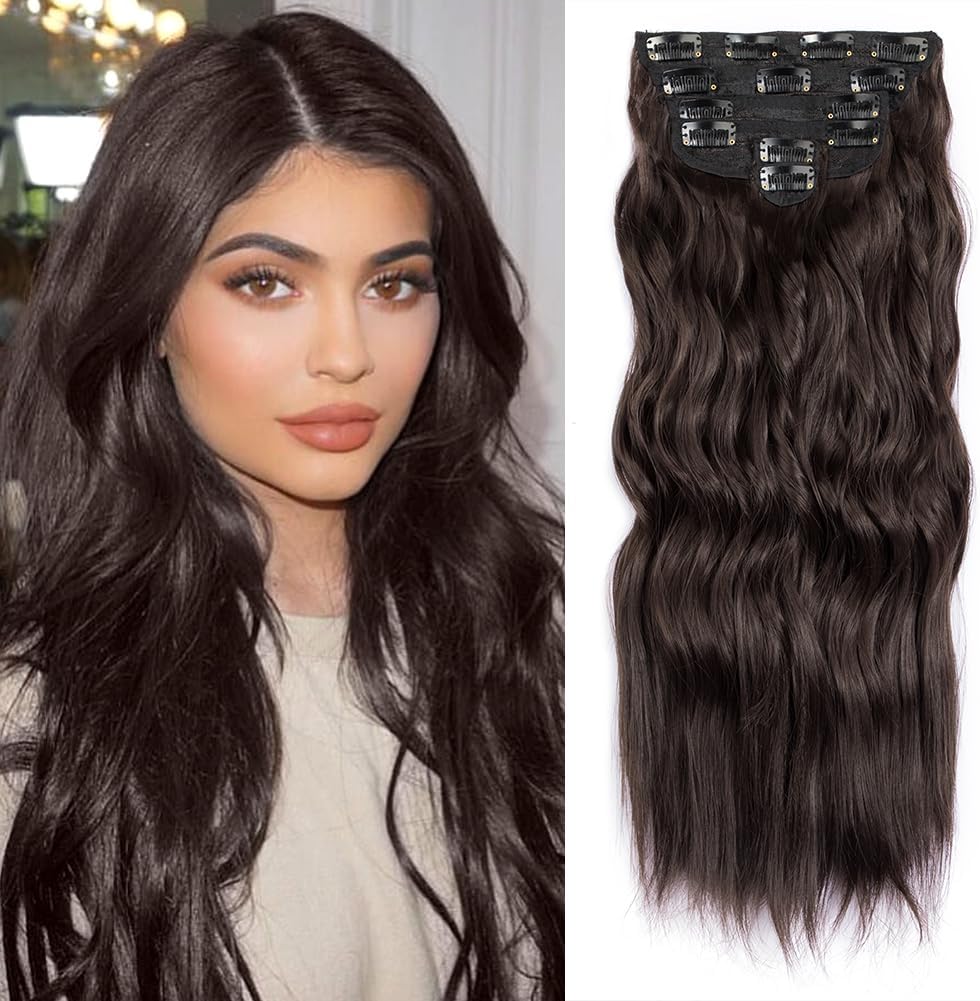 Amazon.com : Clip in Hair Extensions,Dowugie 20 Inch 6PCS Synthetic ...