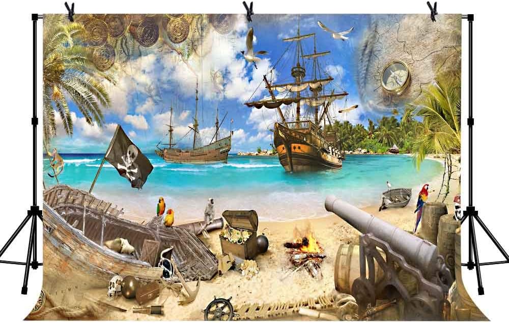 Amazon.com : BELECO 7x5ft Fabric Beach Island Pirate Ship Backdrop ...
