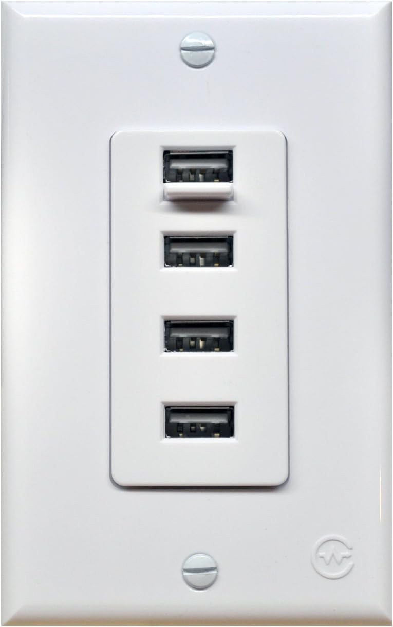 CurrentWerks U4111-WH USB Outlet Quattro In-Wall Four USB Charger ...