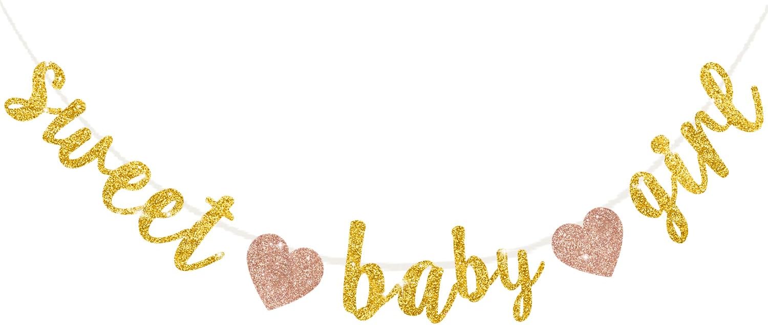 Amazon.com: BEISHIDA Gold Sweet Girl Baby Glitter Banner,NO DIY, Pre ...