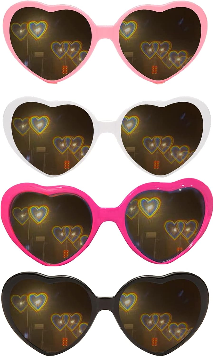 4PCS Heart Diffraction Glasses, Heart Effect Glasses, 3D Heart ...