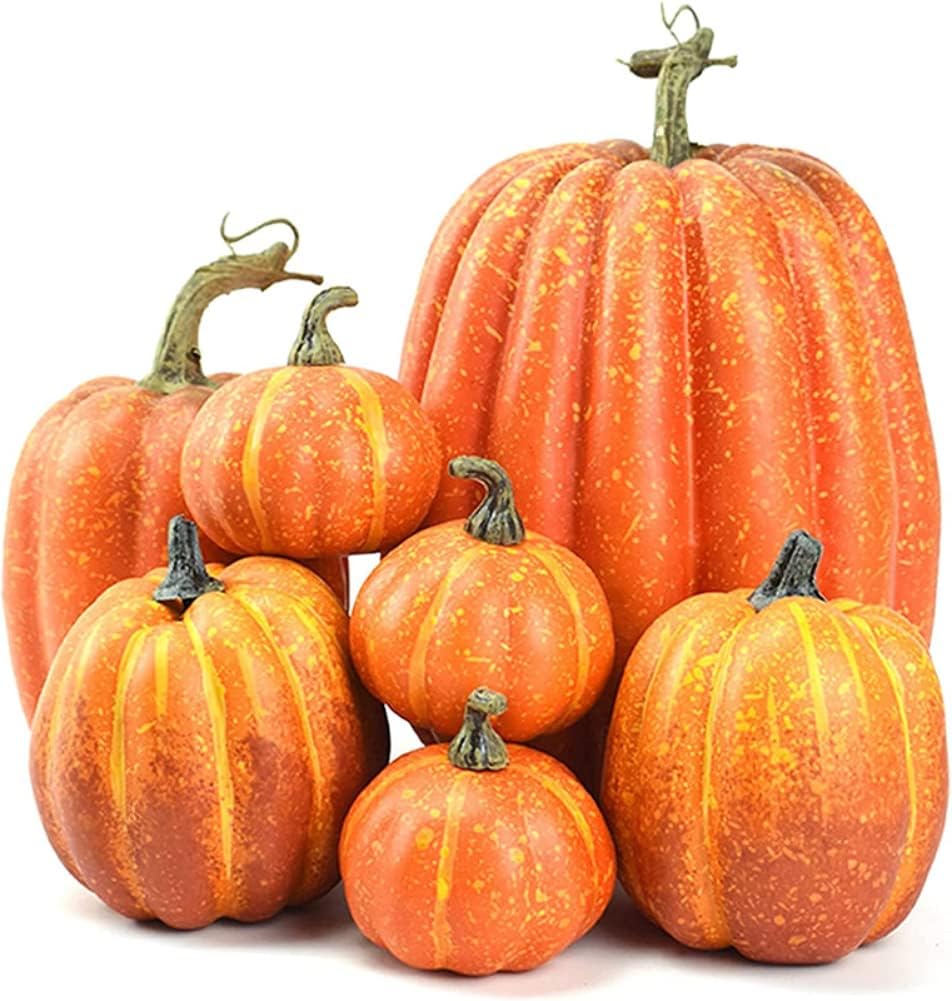 7PCs Artificial Pumpkins,Fake Pumpkins Fall Decor,Faux Pumpkins Bulk ...