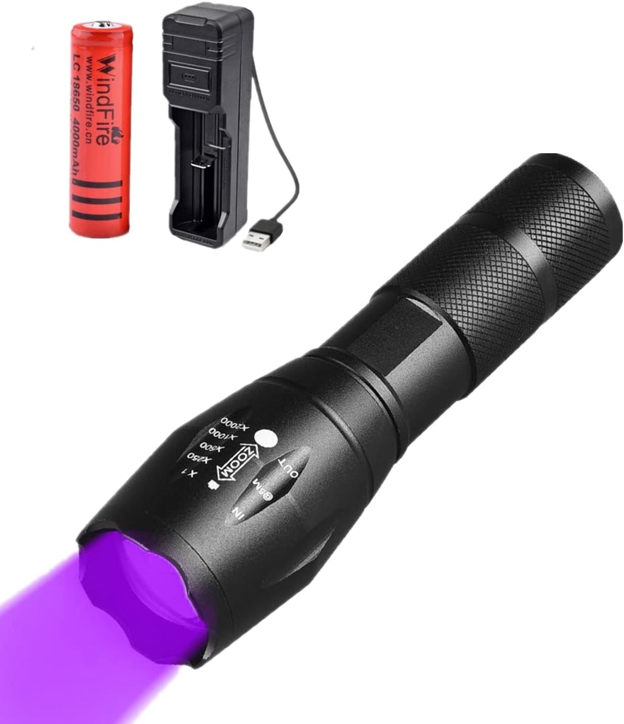 UV Torch 395nm Black Light Flashlight Rechargeable, 1 Mode Zoomable ...