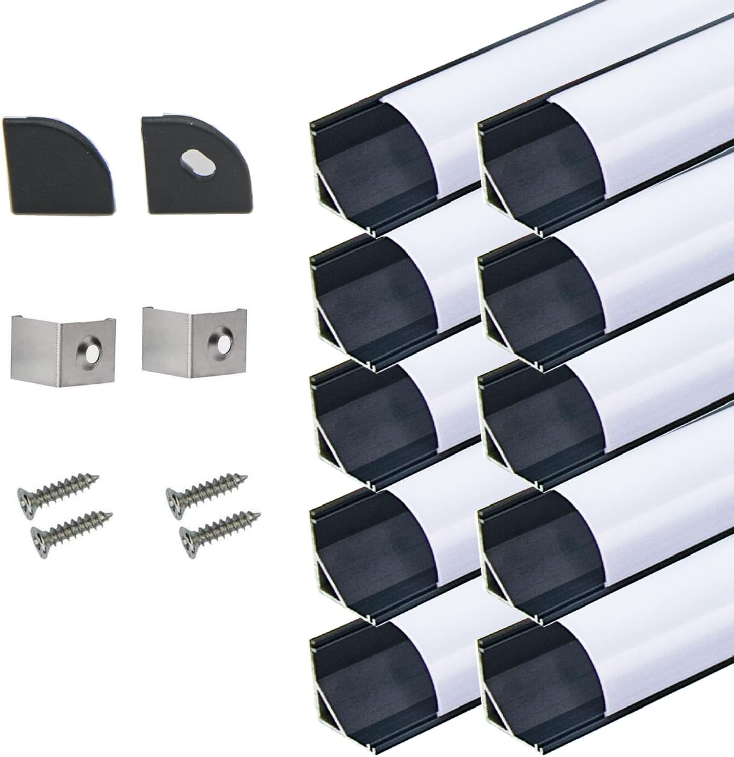 StarlandLed 10 Pack 6.6Ft/2M LED Black Aluminum Channel V Shape with ...