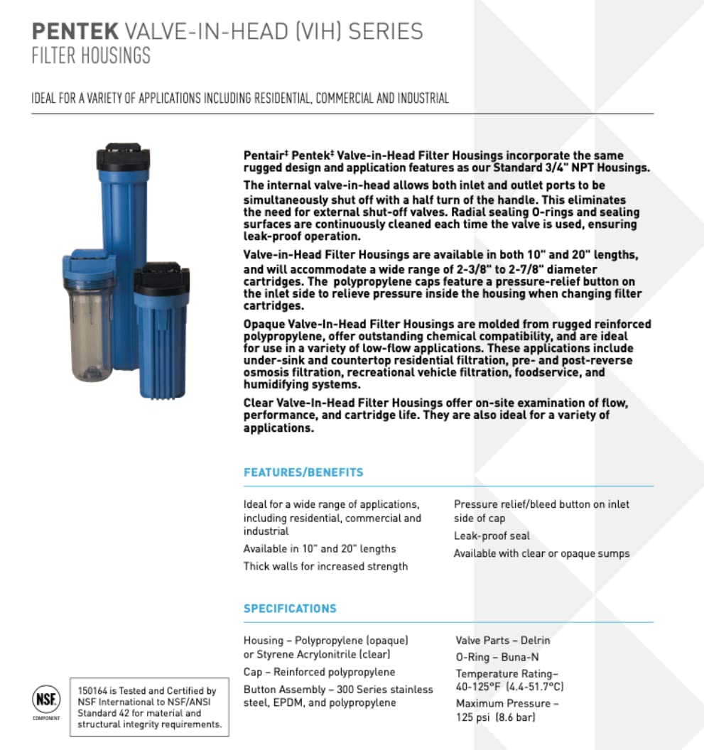 Snapklik.com : Pentair Pentek 150166 Valve-In-Head Filter Housing, 3/4 ...