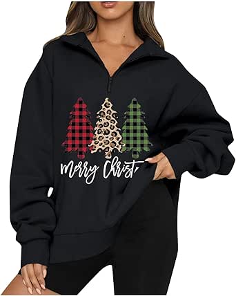 KHHK Women's Casual Fashion Long Sleeve Christmas Print Casual Lapel ...