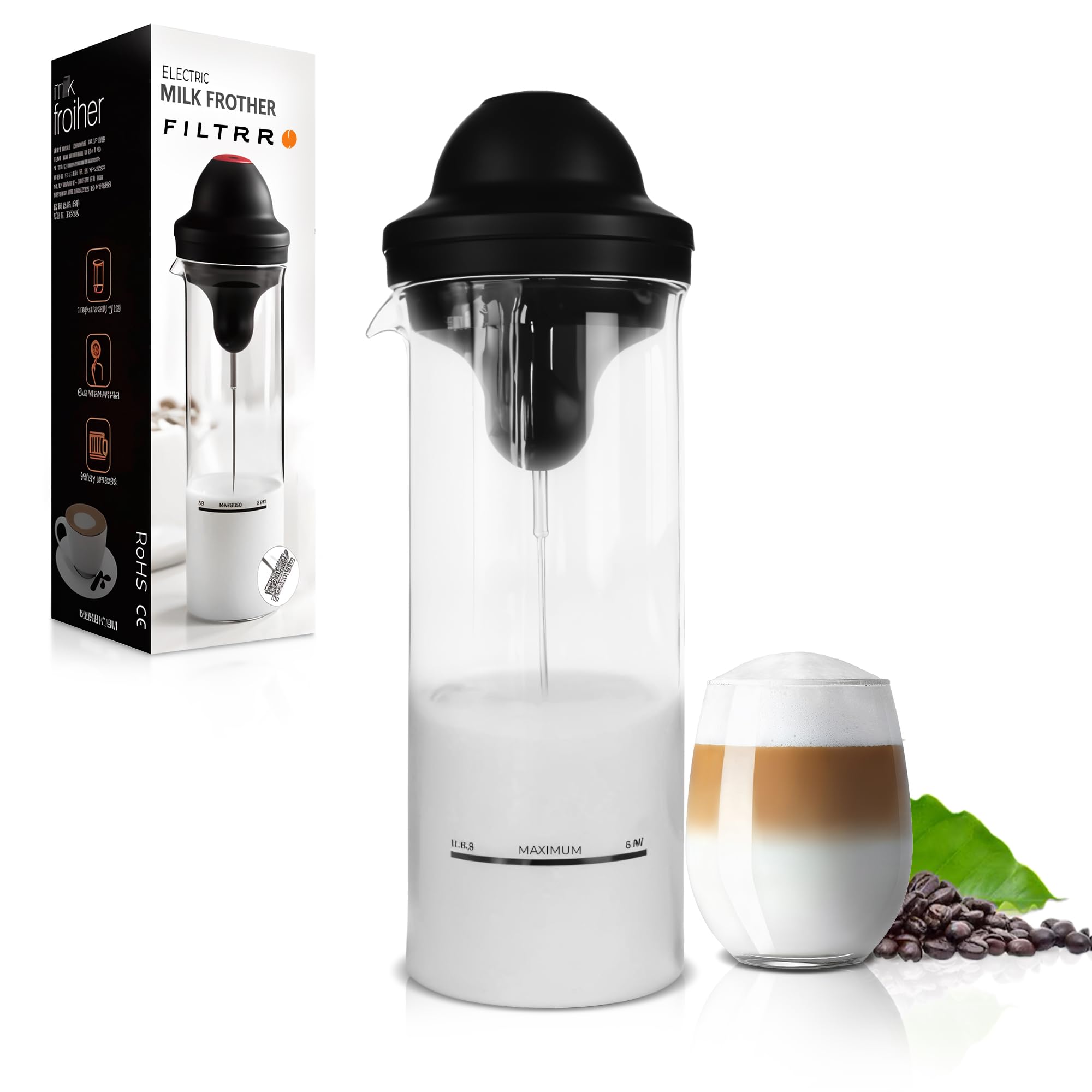 Amazon.com: Filtrro Milk Frother with Glass Pitcher, Frother Handheld ...