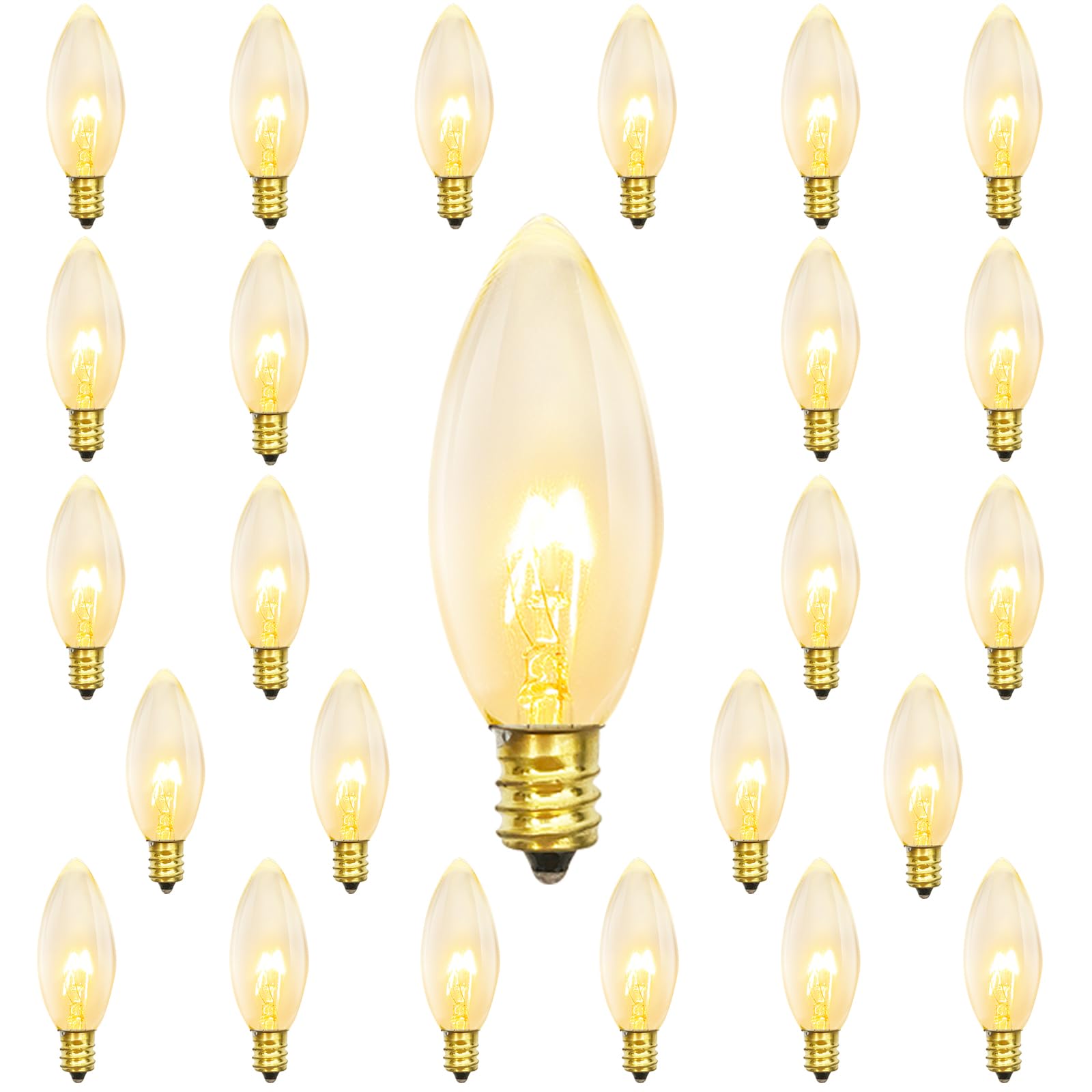 25 Pack E12 Candle Light Bulbs, C26 Clear Torpedo Tip Candelabra ...