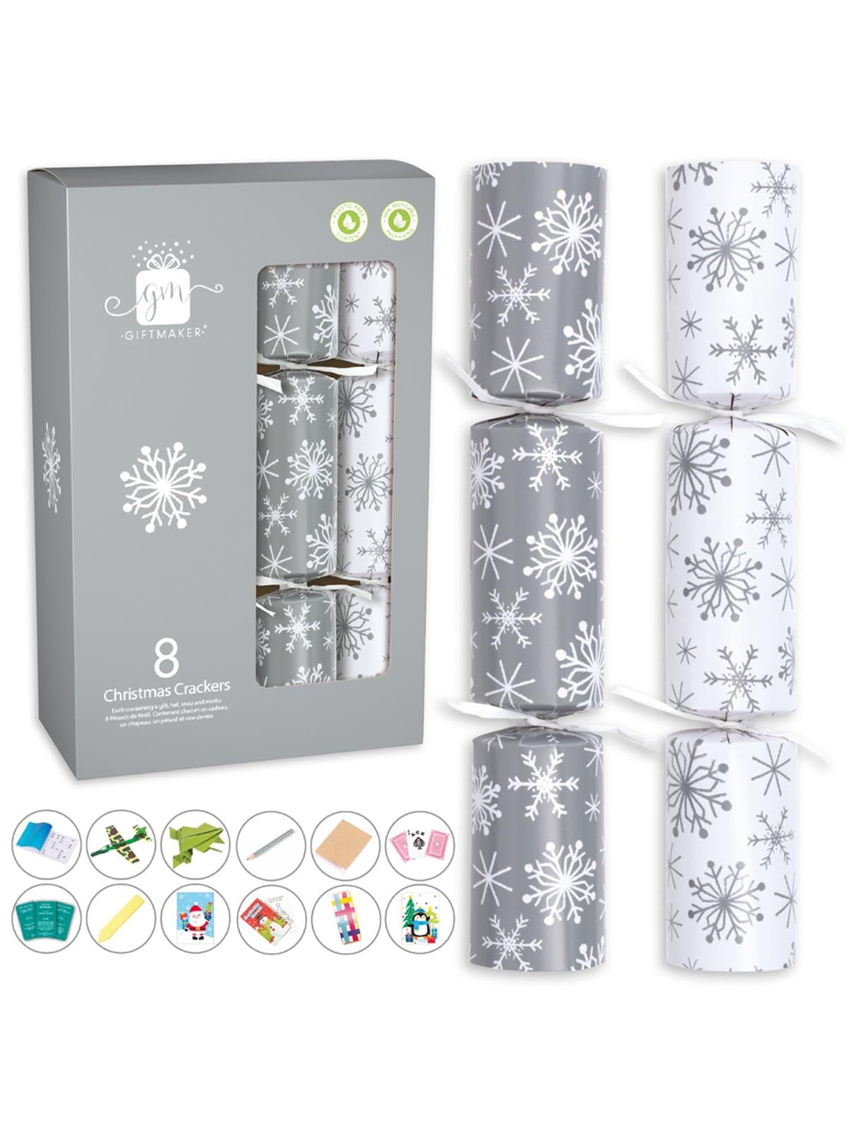 Giftmaker Pack 8 Silver & White Snowflake Novelty Traditional Family ...