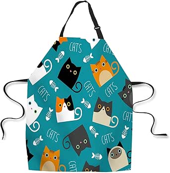 Amazon.com: afidomu Kitchen Cooking Apron Cute Cats Cartoon Animal ...