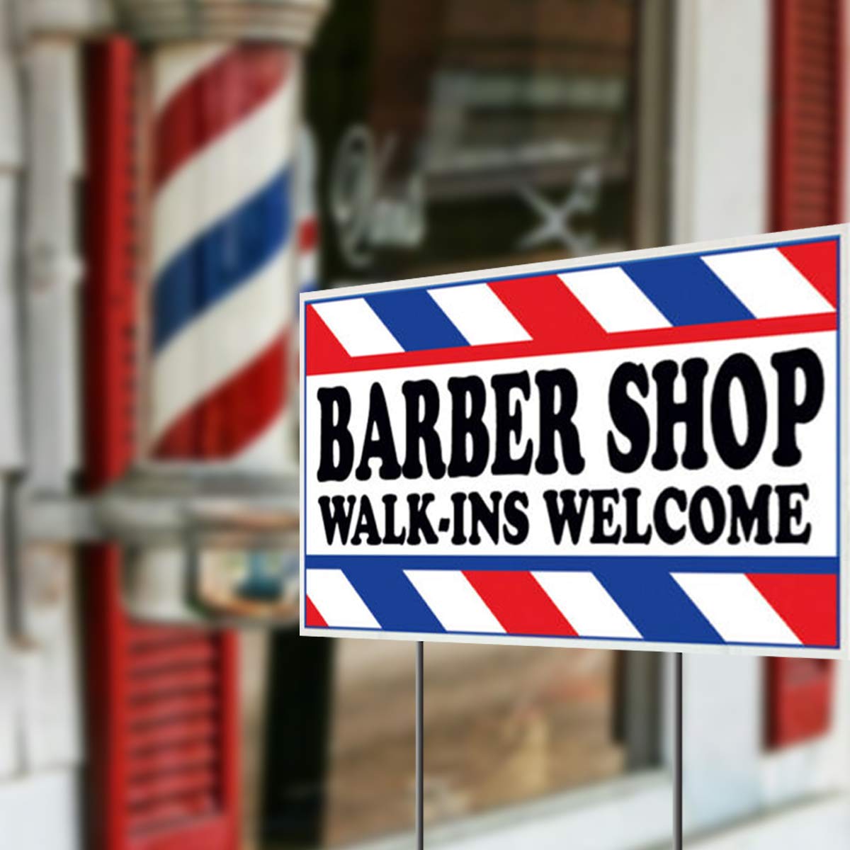Buy Barber Shop Sign 16" x 12" with Metal H-Stakes - DOUBLE SIDED ...