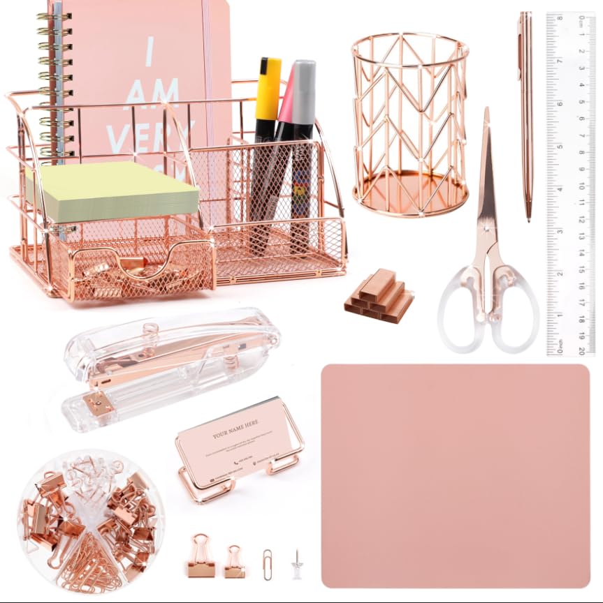 Amazon.com: YOPCDJ 10 PCS Rose Gold Desk Accessories, Mesh Desk ...