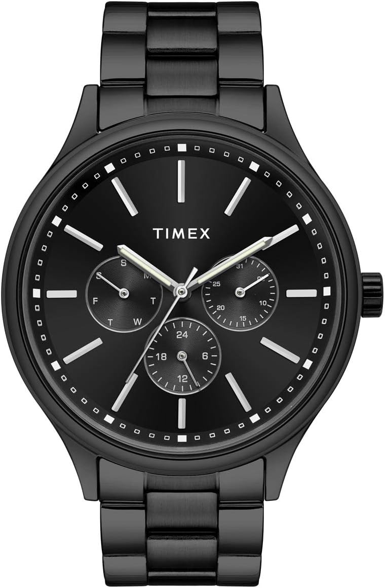 TIMEX Analog Watch for Man with Black Round Dial & Black Leather Strap ...