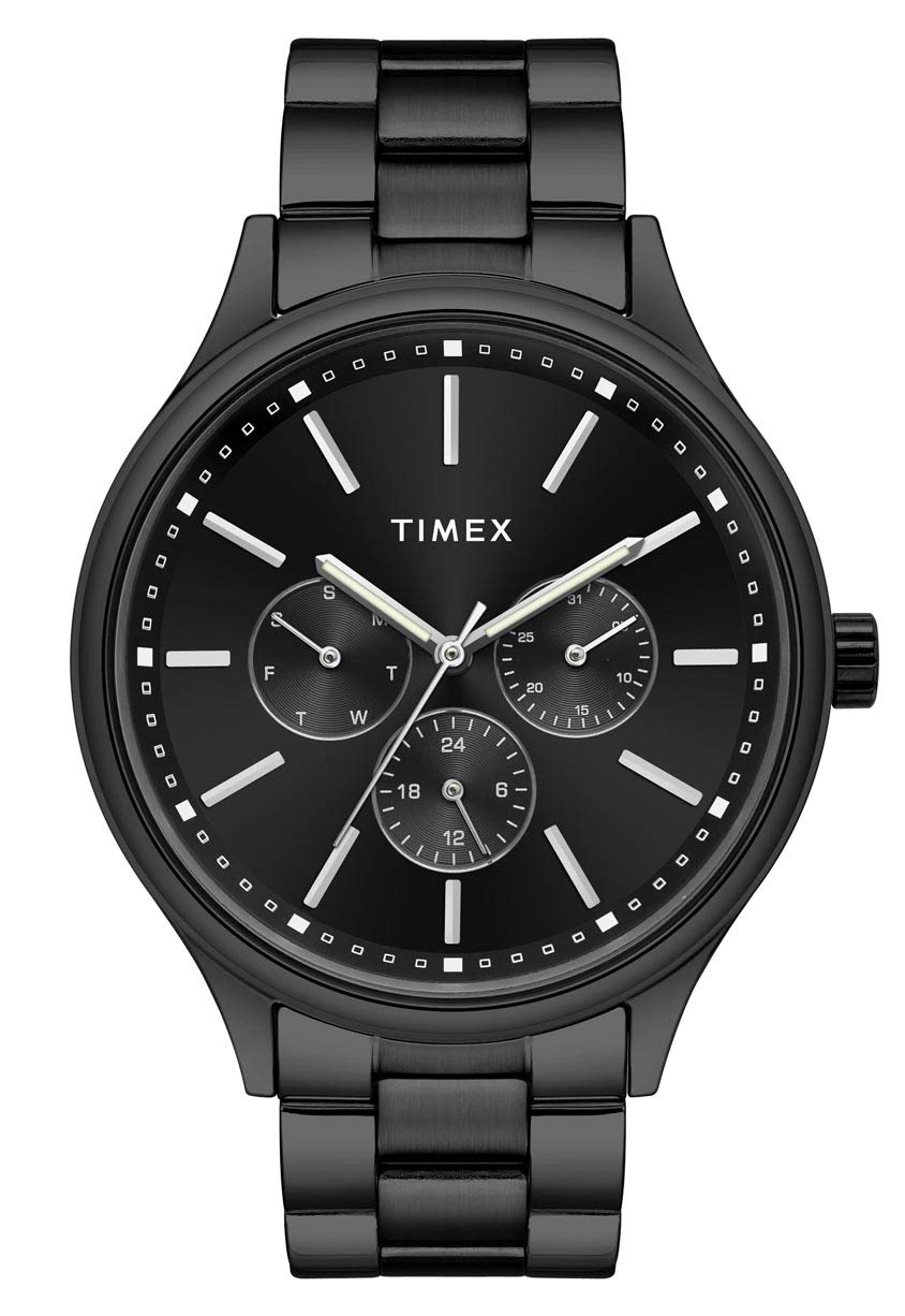 TIMEX Analog Watch for Man with Black Round Dial & Black Stainless ...