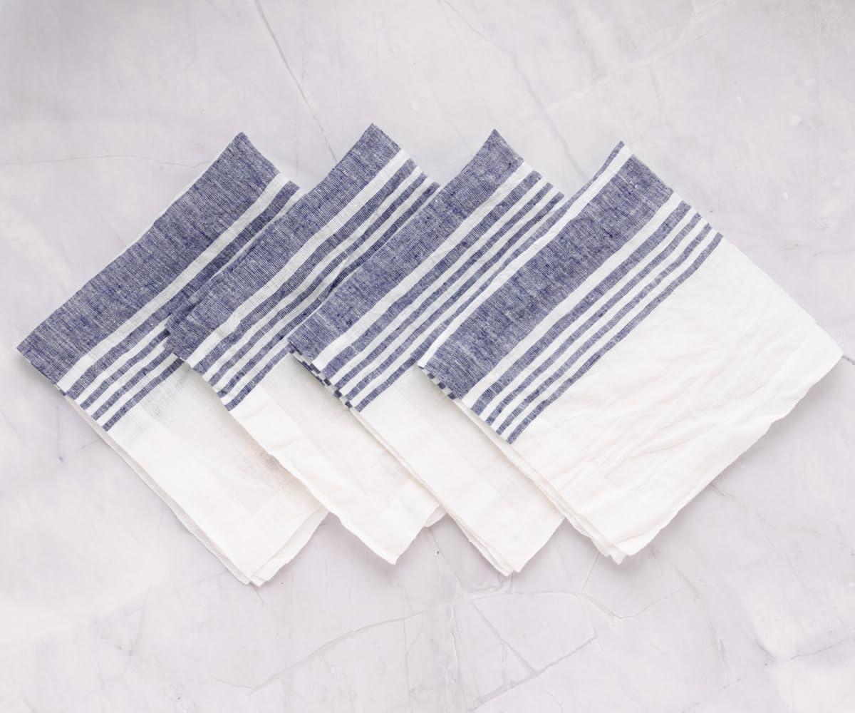 Amazon.com: Navy Blue Napkins, Set of 4 Blue and White Striped Napkins ...