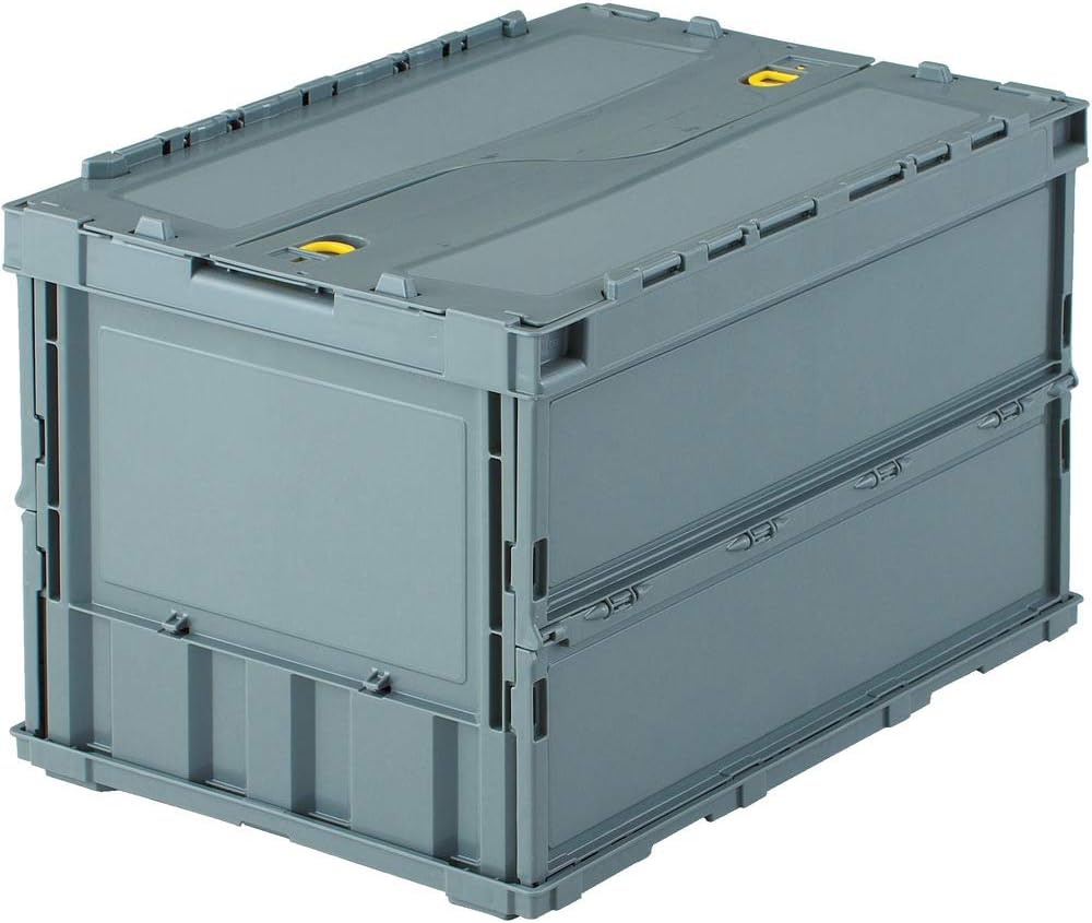 Trusco Tr C50b Gy Thin Folding Container 16 9 Gal 50 L With Locking Lid Gray Storage Box