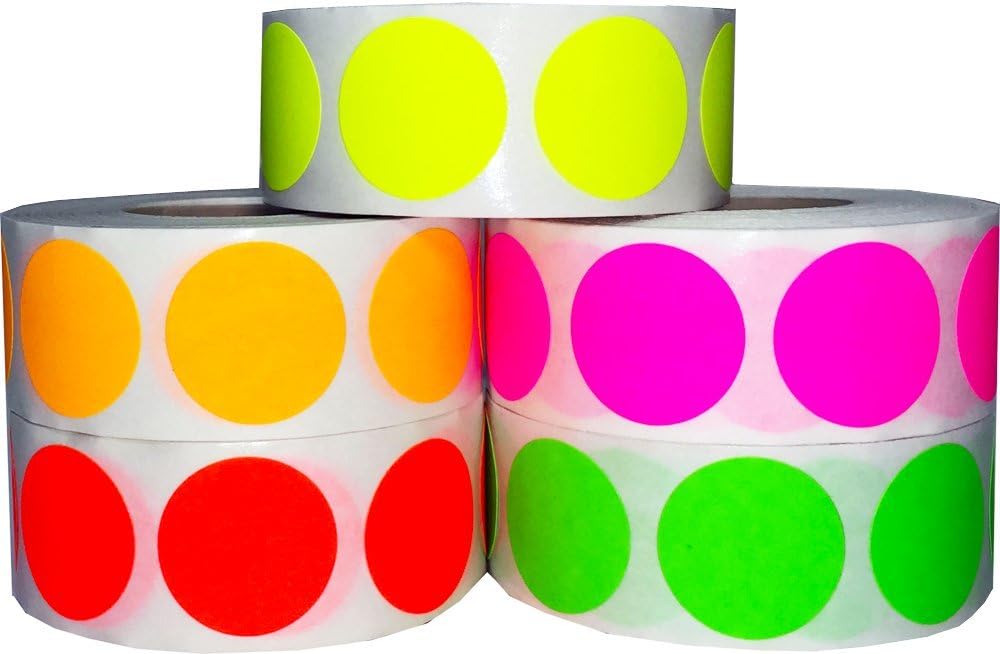 Amazon.com: 3/4" .75 Color Coding Dot Stickers Fluorescent Neon ...