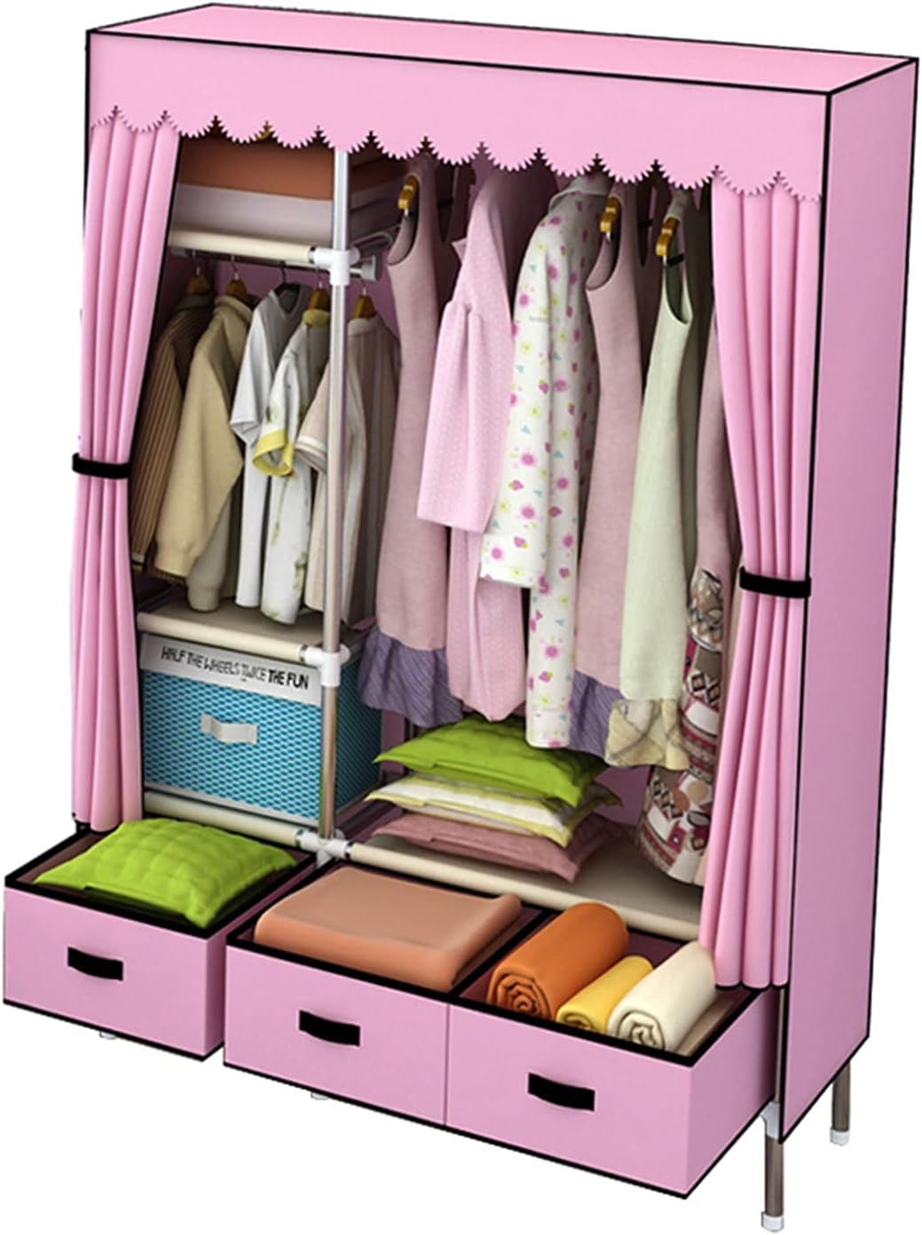 Pink Girl Wardrobe,Multifunction With Drawer Storage Closet Metal ...