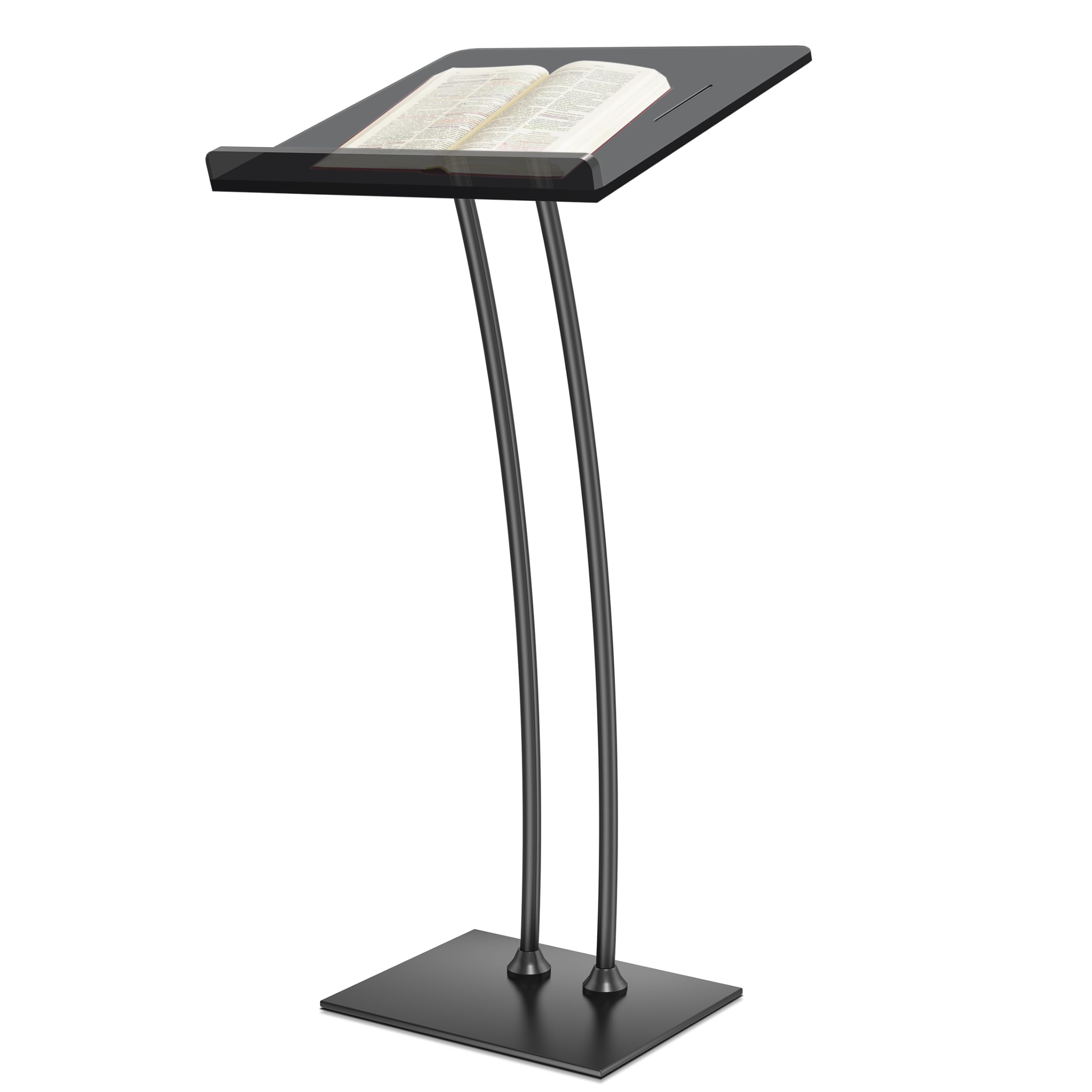 Vakiorn Acrylic Podium with Iron Stable Base & Pen Slot, Black Pulpit ...