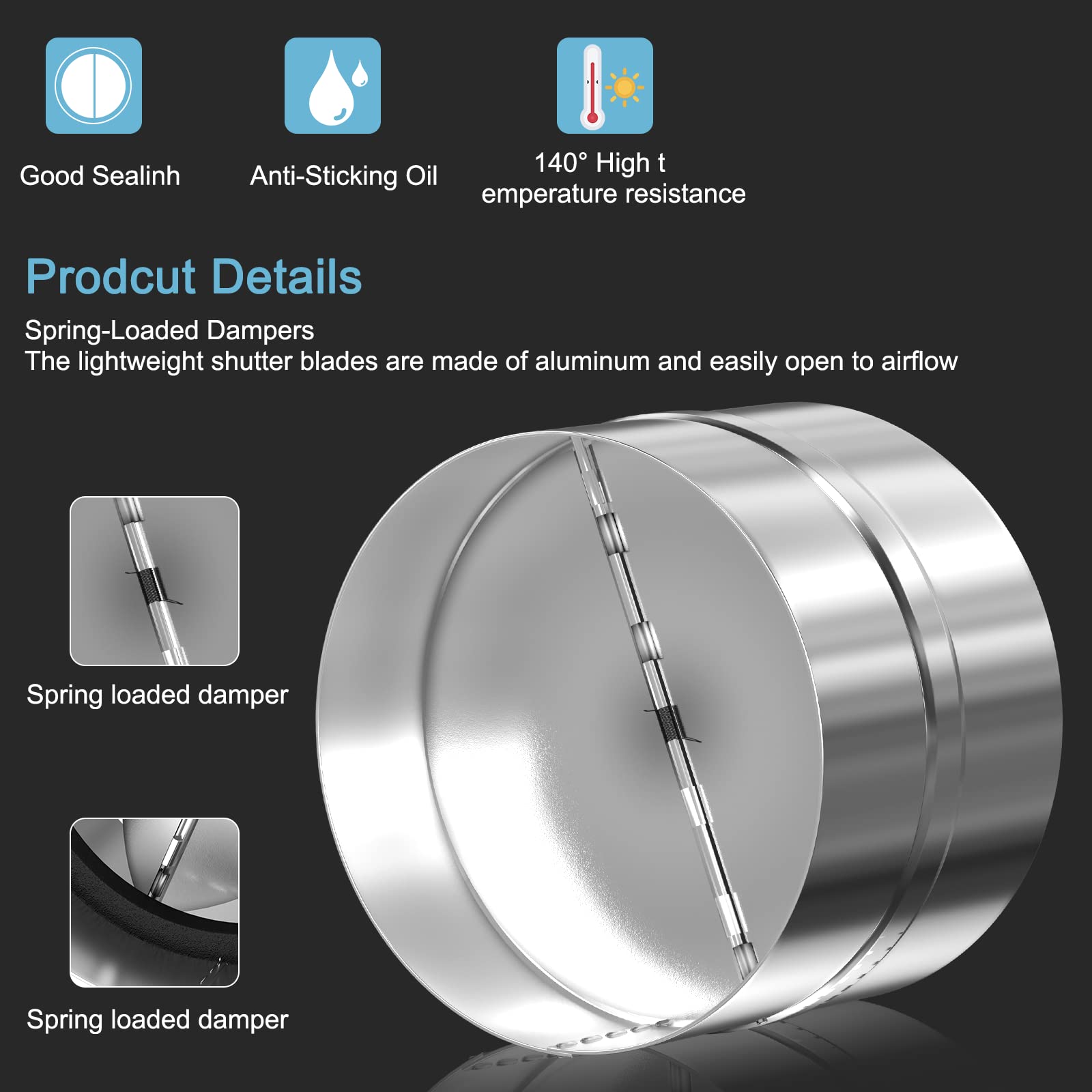 Snapklik.com : Duct Damper 4 Inch, Backdraft Damper One-Way Airflow ...