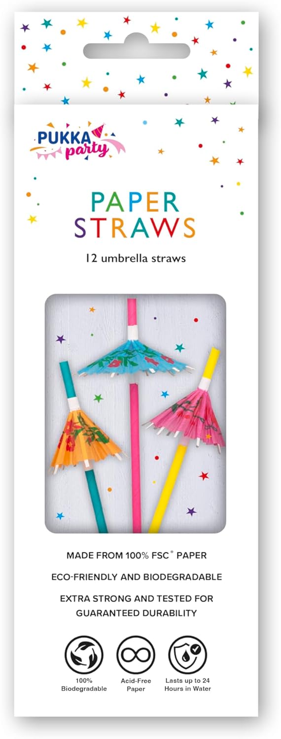 PUKKA party Umbrella Paper Drinking Straws – 12 Pack – Extra Strong and ...