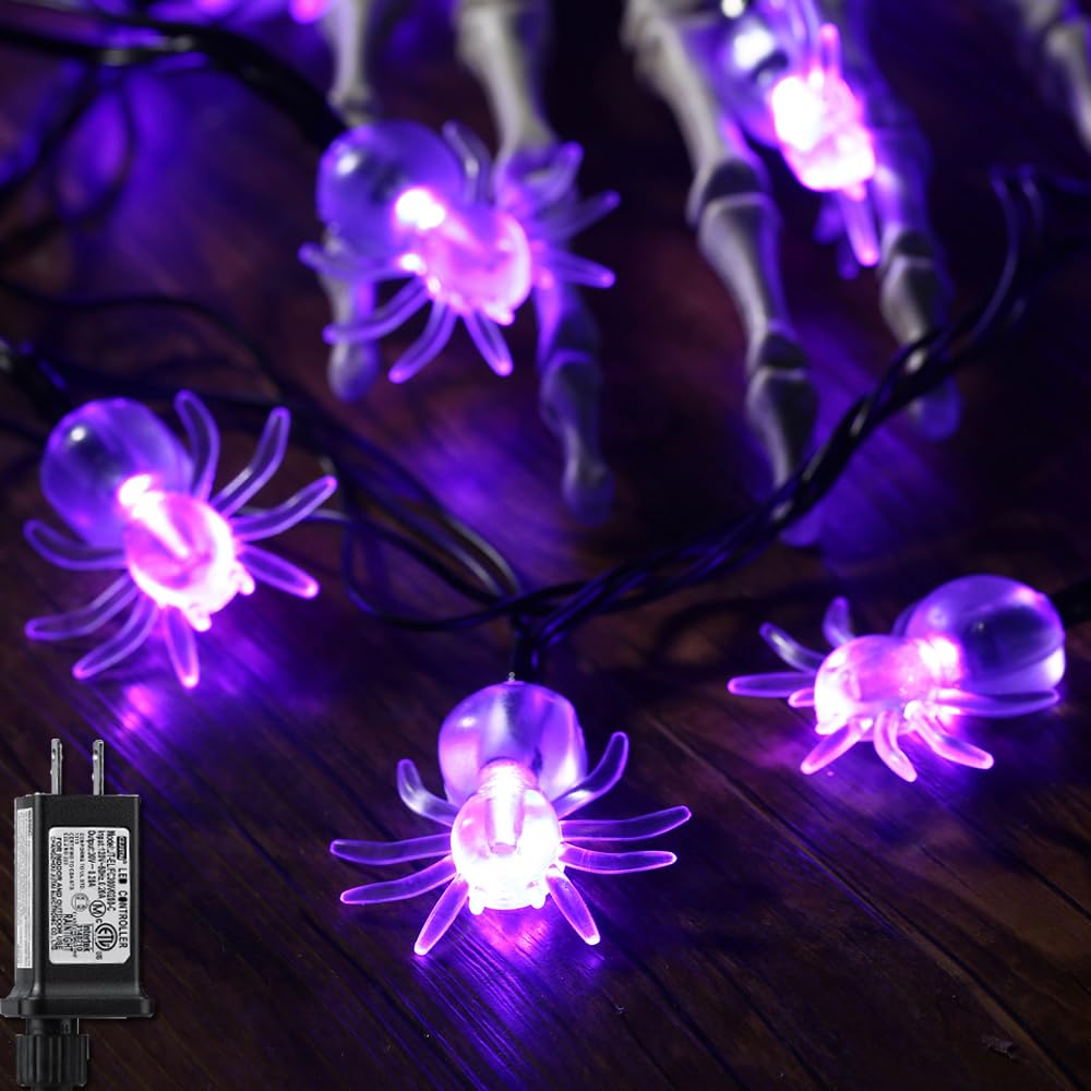 RECESKY 70 LED Spider String Lights - 22.6ft Halloween String Lights ...