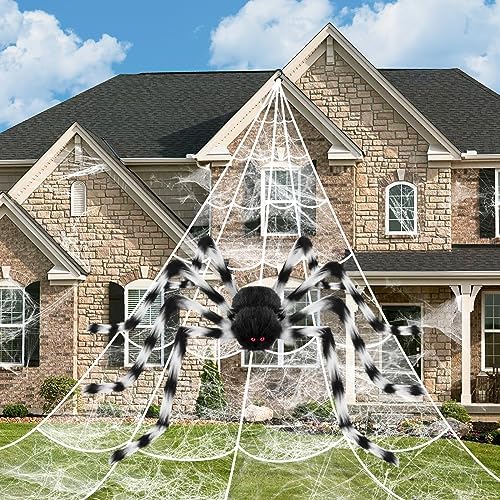 BOSONER Halloween Decorations, 1Pcs 50'' Giant Spider + 200” Triangular ...