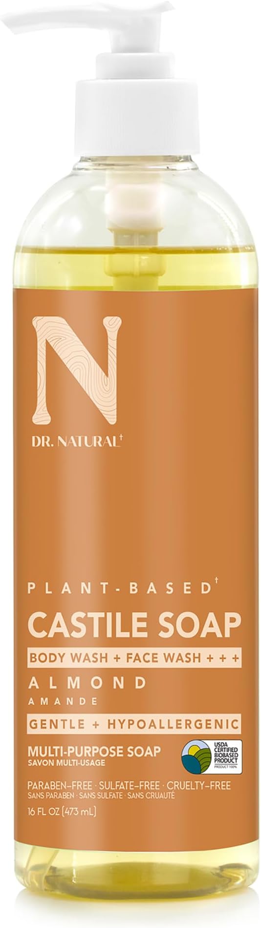 Amazon.com : Dr. Natural Castile Liquid Soap, Almond, 16 oz - Plant ...