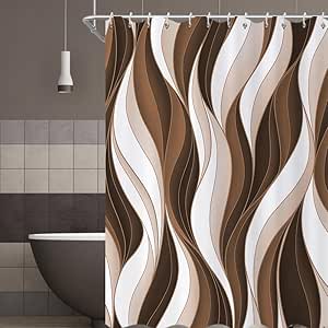 Amazon.com: Caheansi Brown Shower Curtain, Modern Abstract Brown White Ombre Striped Minimalist ...