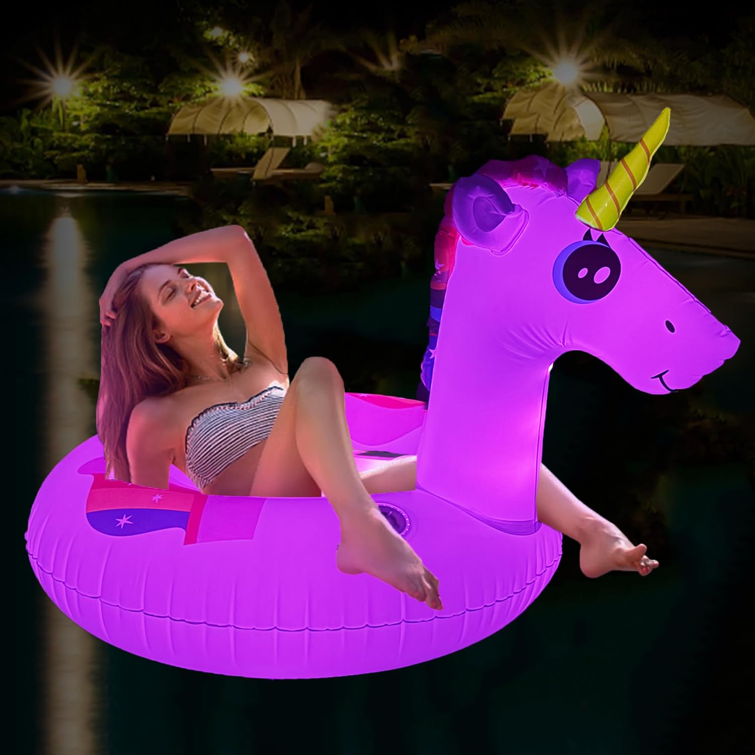 Amazon.com: Inflatable Unicorns Pool Float with Colorful Lights, LED Color Changing Unicorns ...