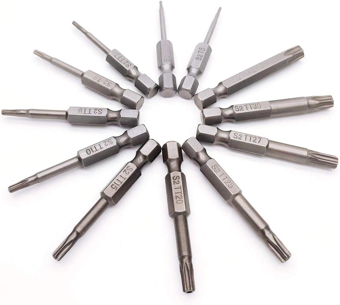 NGe 12Pcs Torx Screwdriver Bit Set, 50mm Length, 1/4” Hex Shank, T5-T40 ...