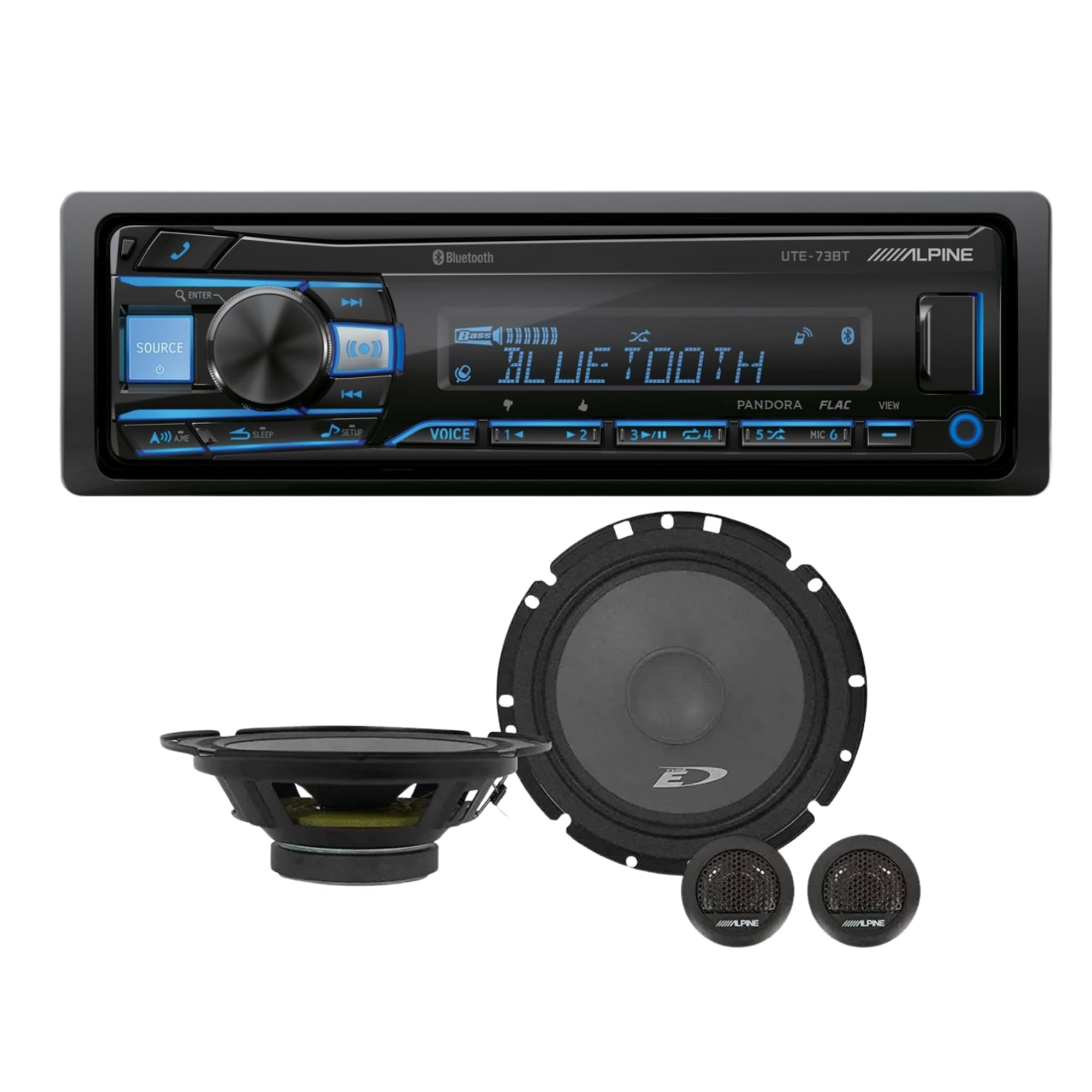 Amazon.com: Alpine UTE-73BT Single-DIN Bluetooth Receiver & SXE-1751S 6 ...