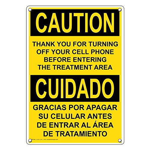 Weatherproof Plastic Vertical OSHA Caution Turn Off Phone Treatment ...