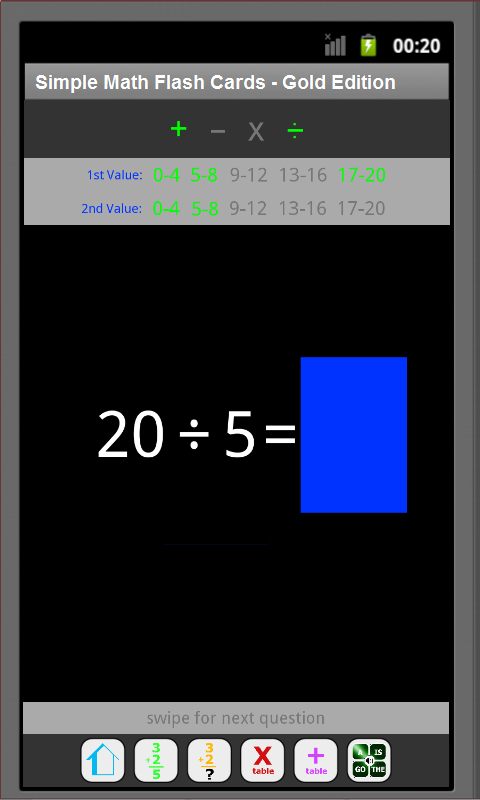 Simple Math Flash Cards - Gold Edition - App on Amazon Appstore