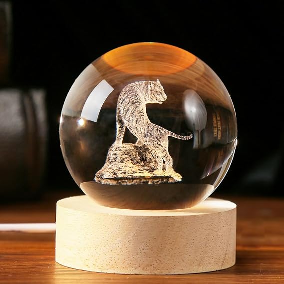 Amazon.com: 3D Tiger Crystal Ball Tiger Figurines in Crystal Ball 60mm ...
