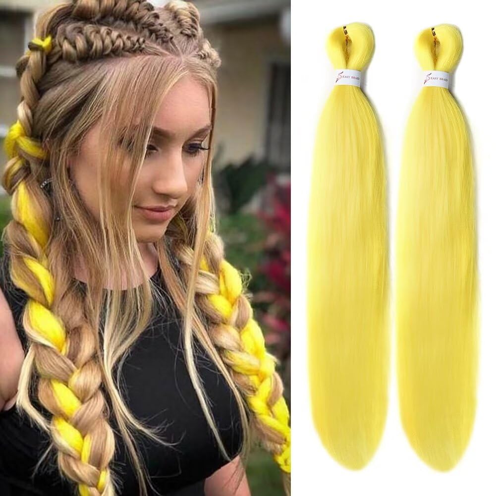 Amazon.com : Pre Stretched Braiding Hair,26 Inch 2 Packs Yellow ...