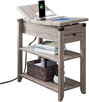 Amazon.com: End Table with Charging Station, Narrow Flip Top End Side Table with USB Ports and ...