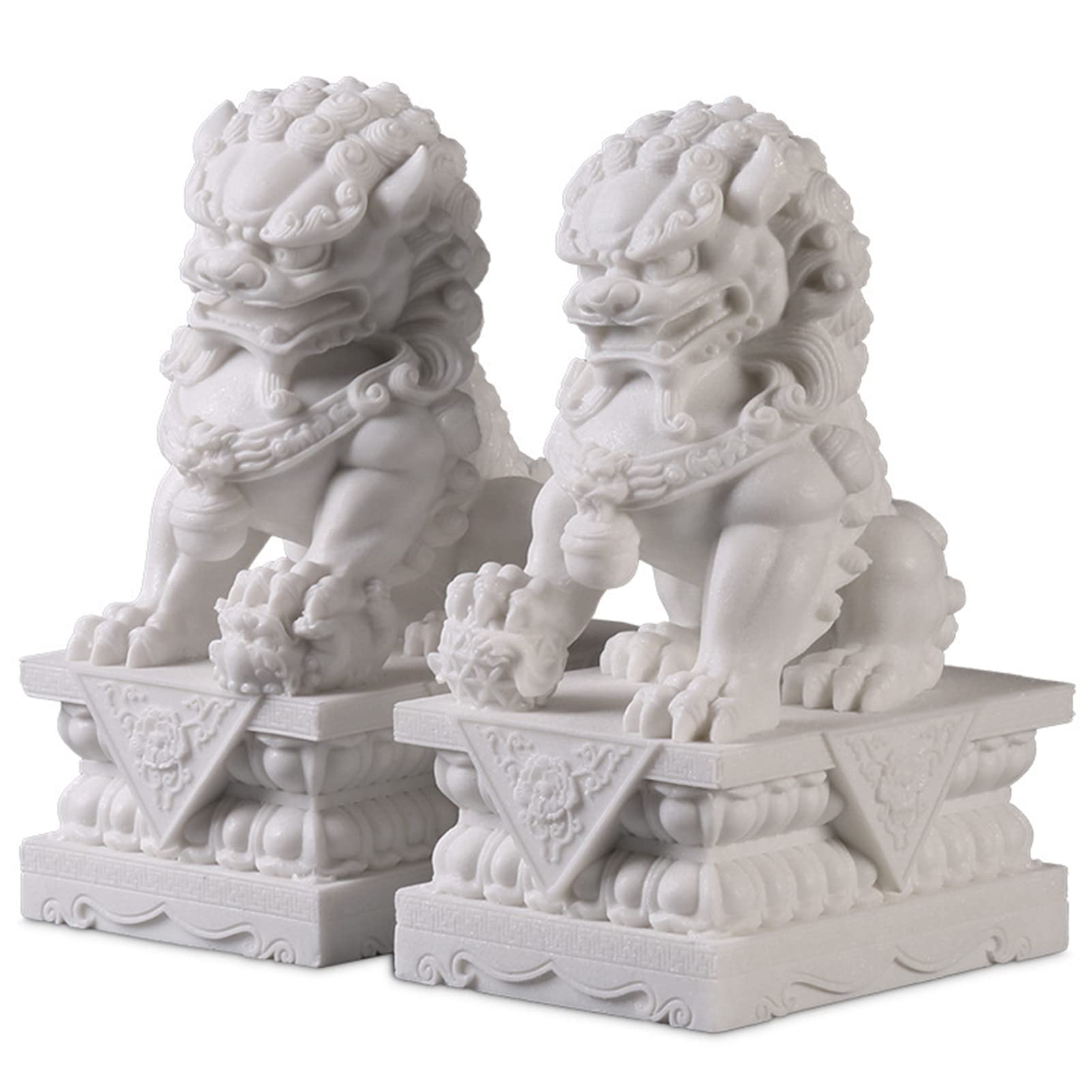Amazon.com: Foo Dogs Statues Pair Outdoor Large Jade White Marble Fu Dogs Statue Chinese ...
