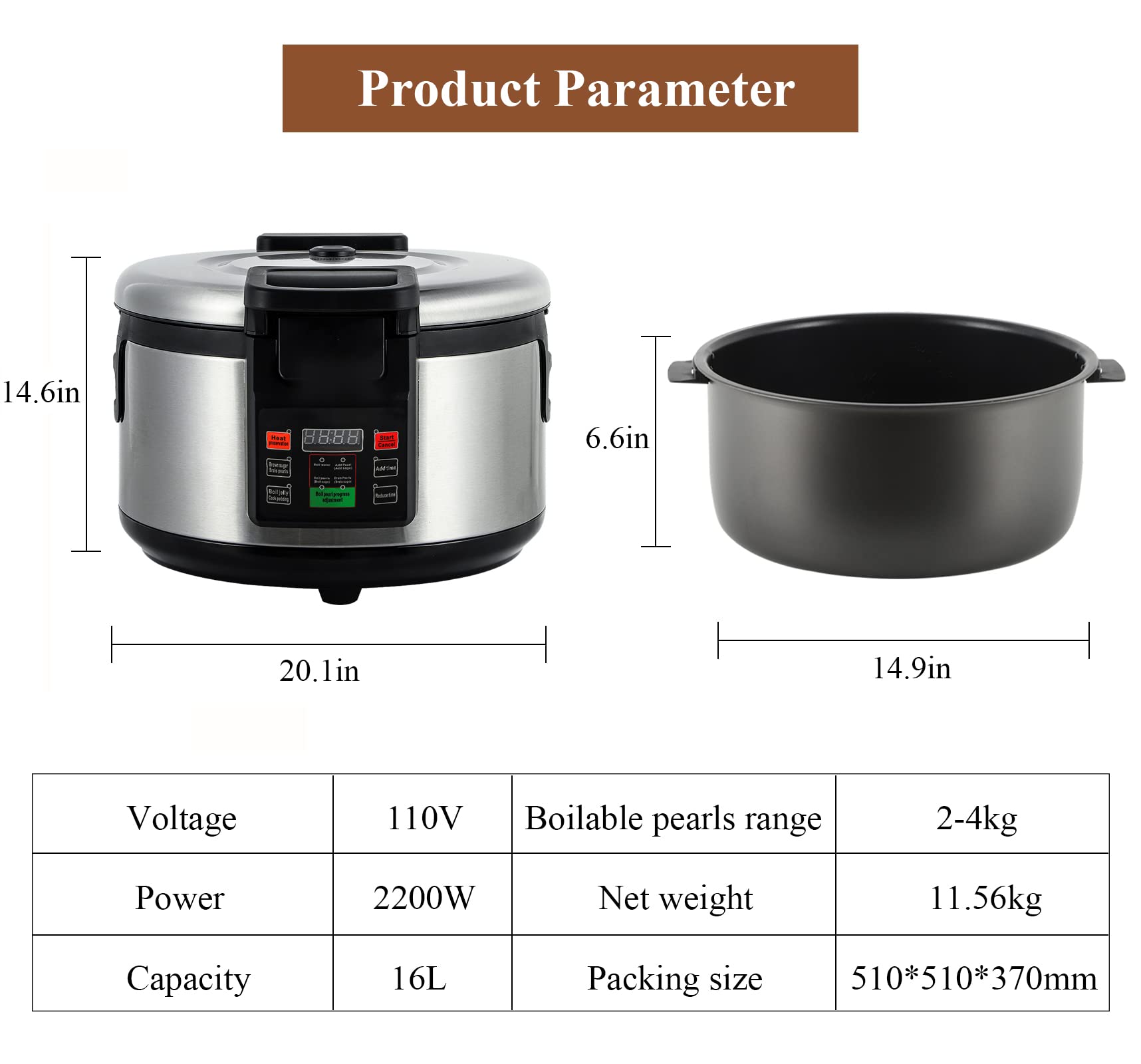 Buy YJINGRUI Commercial Pearl Pot 16L/4.2Gal, Fully Automatic Pearl ...