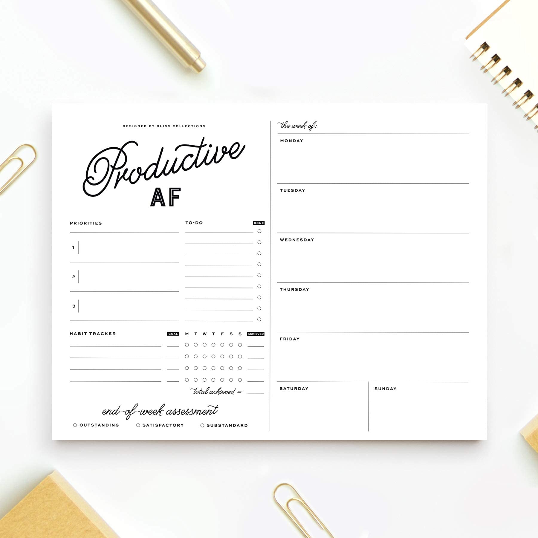 Bliss Collections Weekly Planner, Productive AF, Undated Tear-Off ...