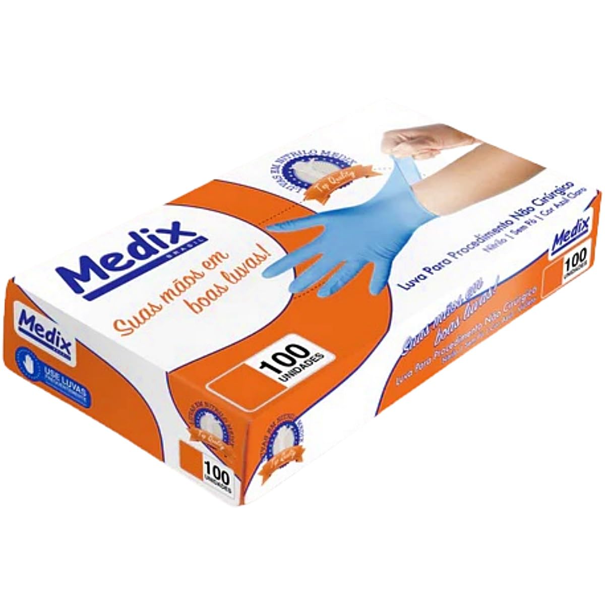 MEDIX Luva Nitrilica Azul Sem Pó Medix Brasil Tamanho M - Caixa Com 100 ...