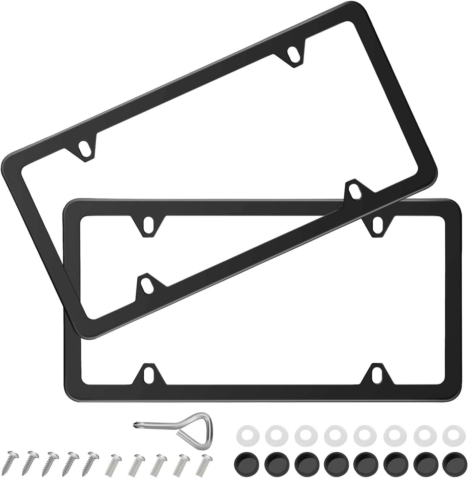 Amazon.com: 2Pcs 4 Holes Black License Plate Frames, SuCiiBo Premium ...